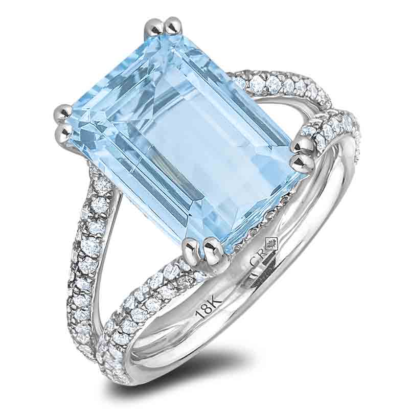 Aquamarine and Diamond Statement Ring in Yellow Gold