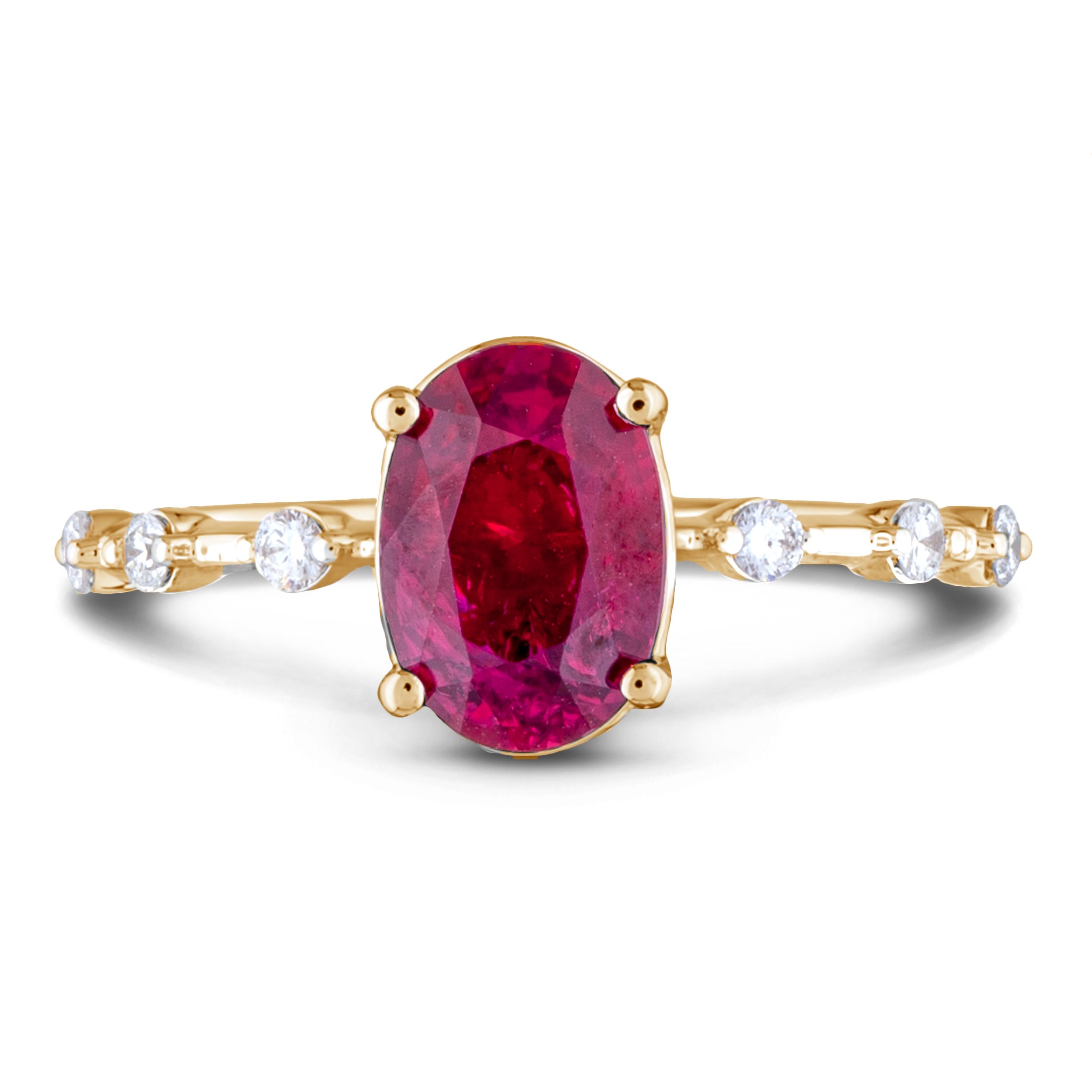 2.33 Ct Oval Cut Ruby and Diamond Ring in 18K Yellow Gold