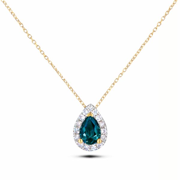 Canadian Diamond and Pear Shaped Bluish Green Sapphire Pendant in ...